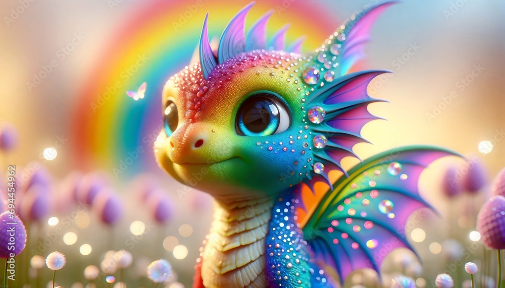 Cute rainbow little dragon. Cartoon character dragon. Fantasy Funny ...