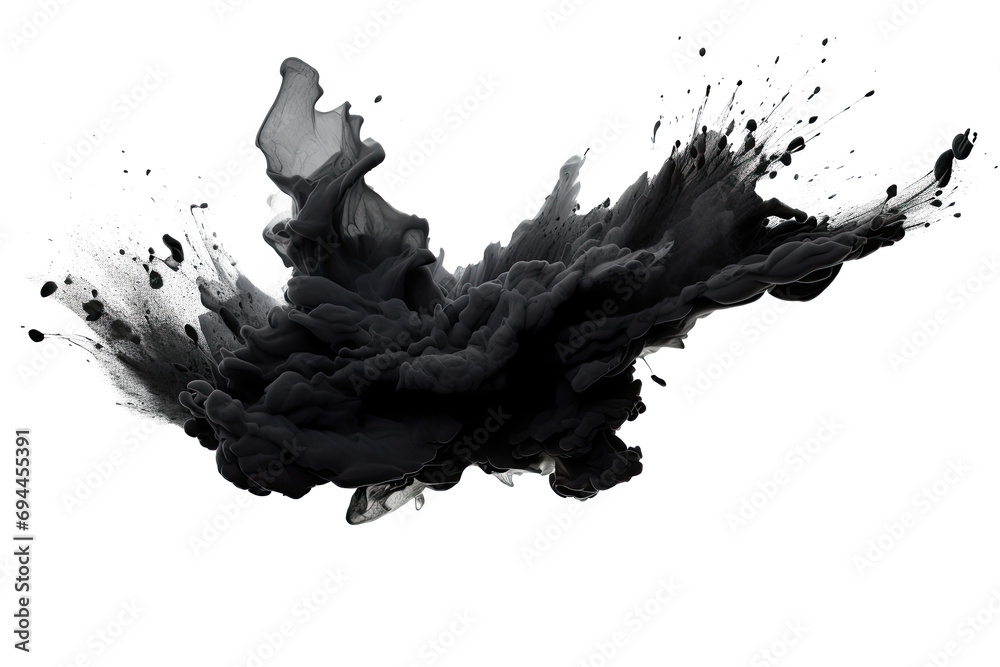 Abstract black ink liquid splashing, drops, brush strokes, stain grunge ...