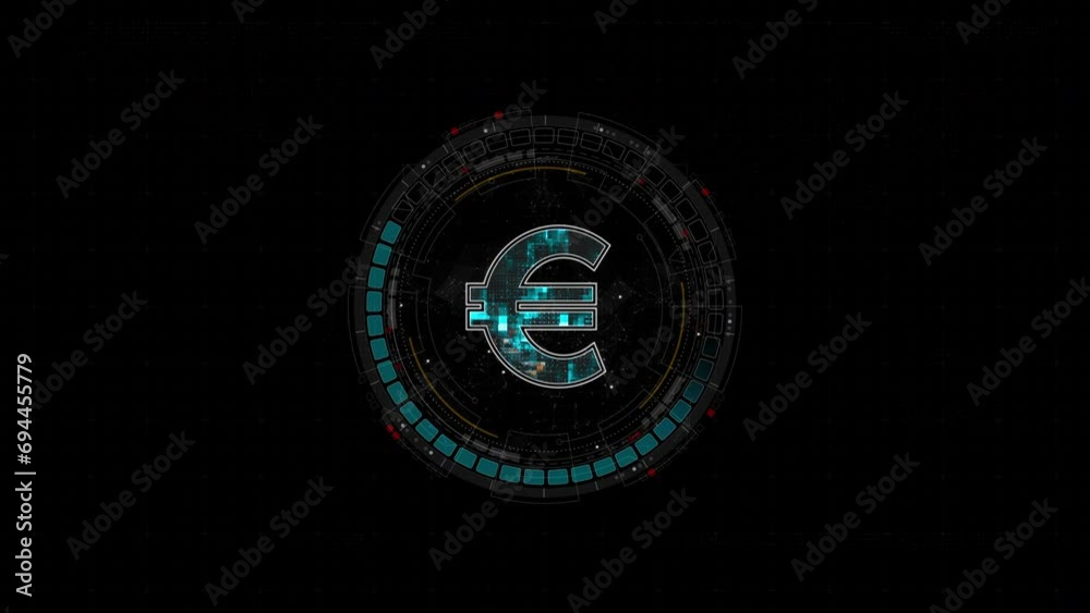 Motion graphic of Blue digital money logo with rotation HUD UI circle ...