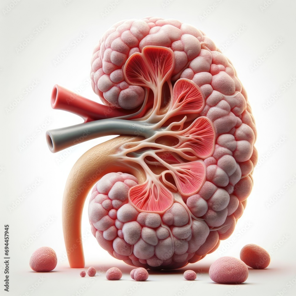Diagram showing human kidney 3d render realistic anatomy. human organ ...