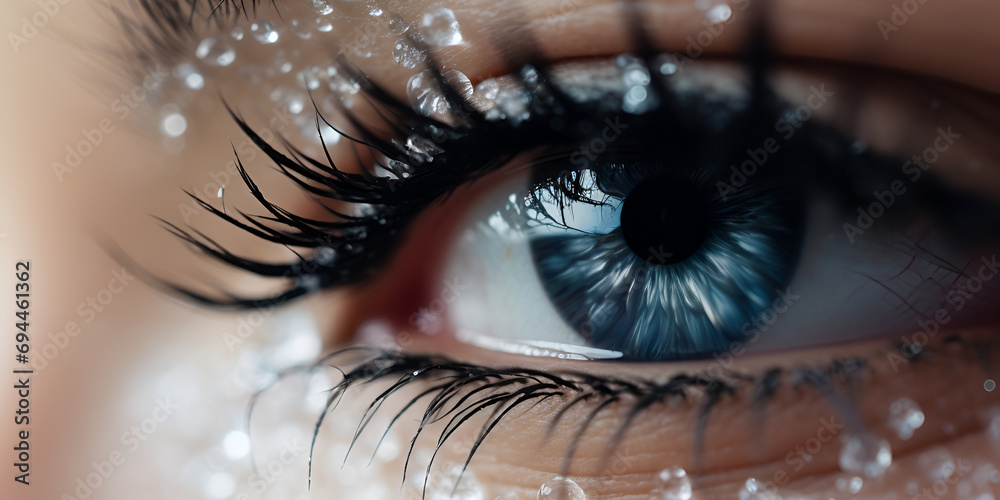 A macro and focused shot of a human eye, beautiful and natural, created ...
