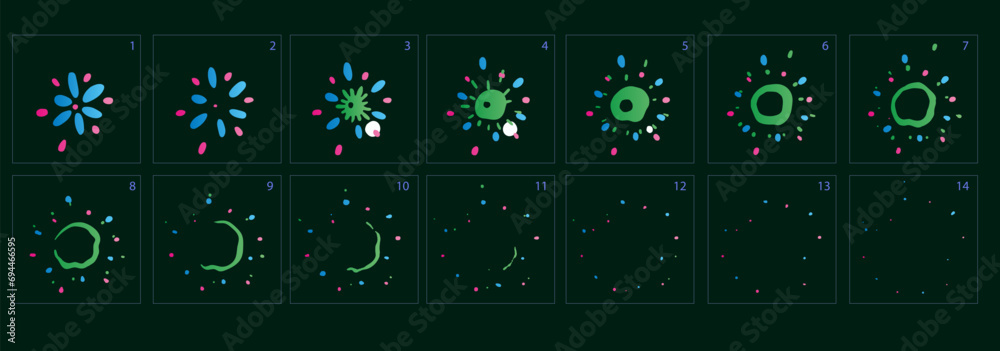 Colorful spark blat animation illustration. Fireworks explode effect ...