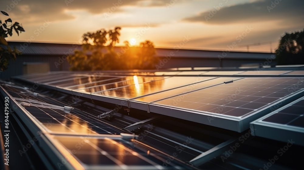 Solar panel electrical generator on roof of industrial plant for ...