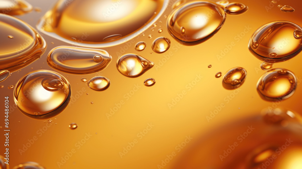 Oil bubbles background with AI-generated golden liquid drops. Abstract ...
