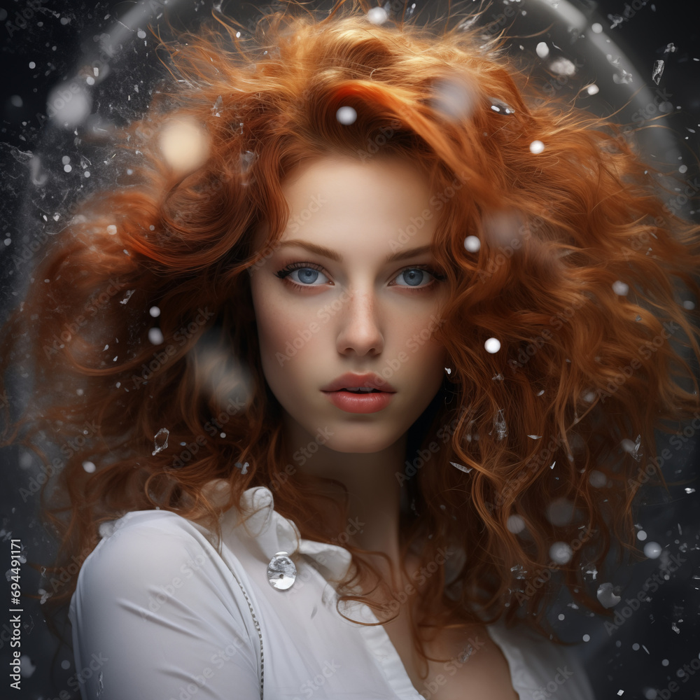 Enchanting Red: Photorealistic Art Photography of a Woman with Wavy Red ...