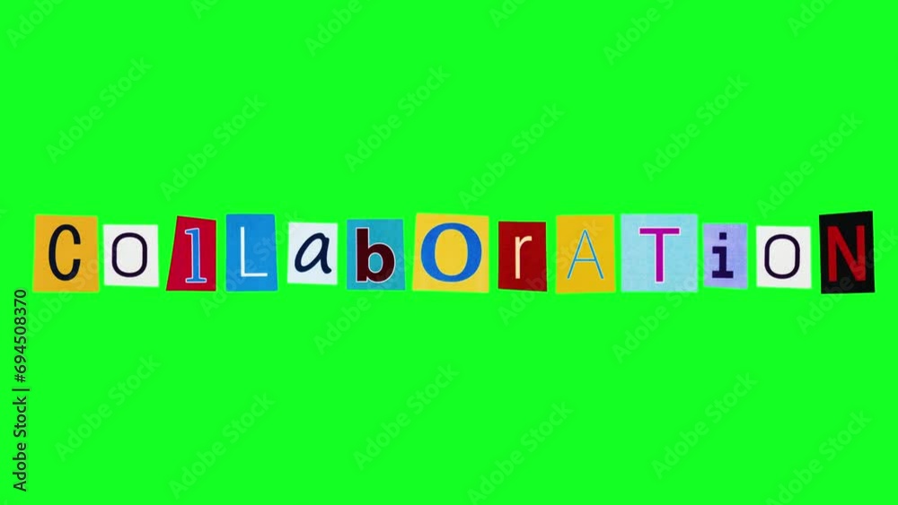 Logotype with collaboration text made of crumpling paper with letters ...