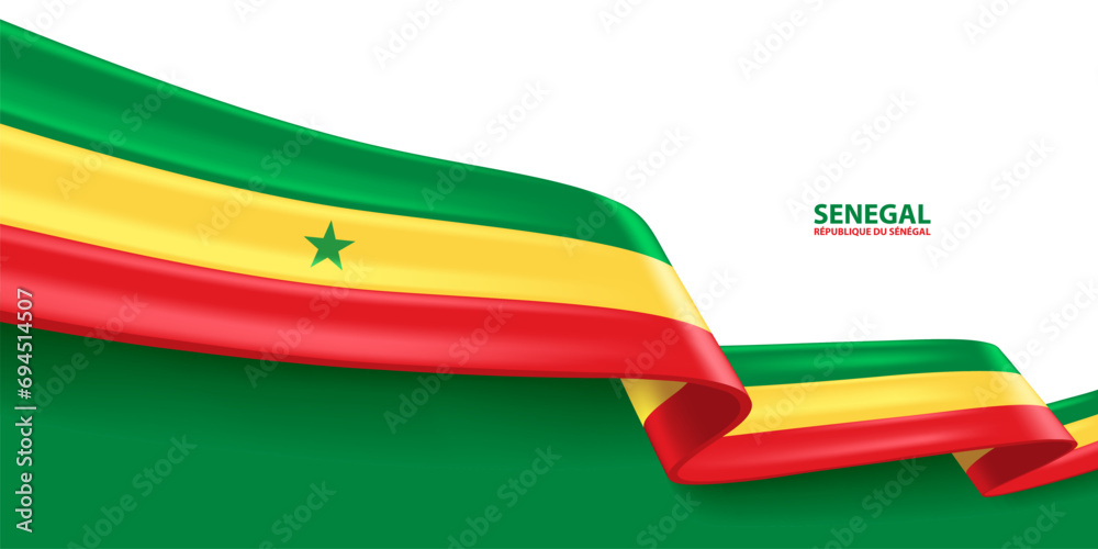 Senegal 3D ribbon flag. Bent waving 3D flag in colors of the Senegal ...