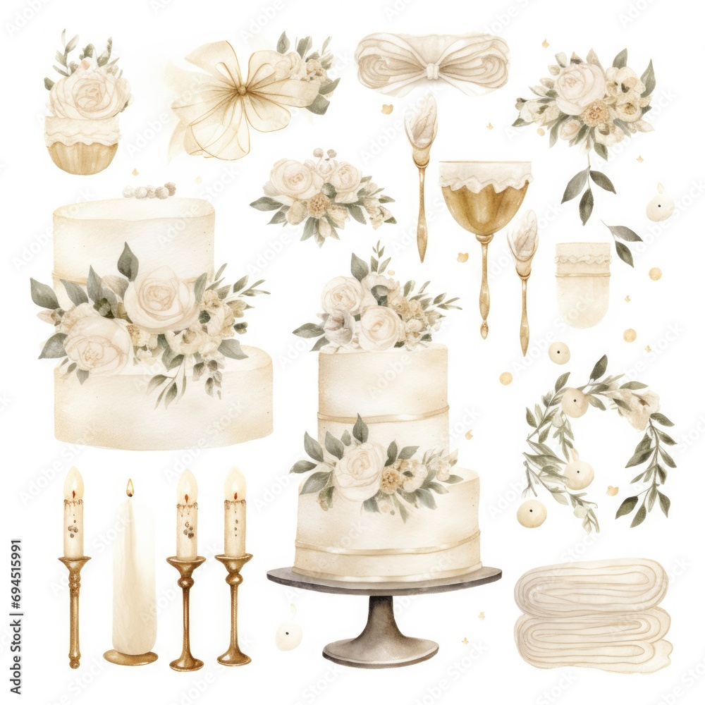 Watercolor Wedding Clipart Set. Hand-Painted Romantic Illustrations for ...