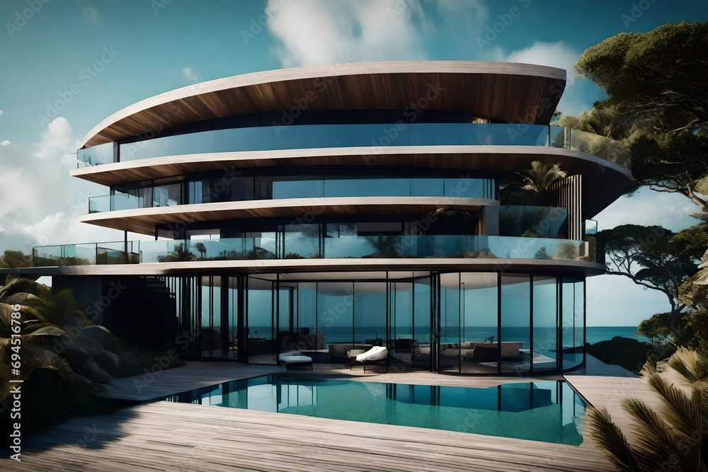 An architecturally stunning beachfront residence with panoramic windows ...