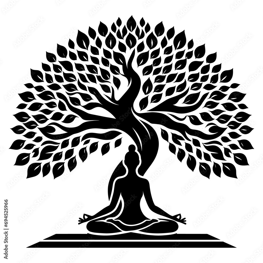 Yoga tree, tree of life, meditation symbol, icon, isolated on white ...