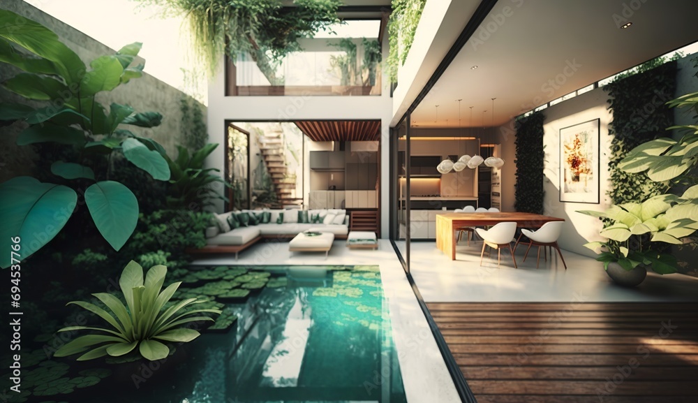 beautiful, modern back garden with a pool for your comfort, in a ...