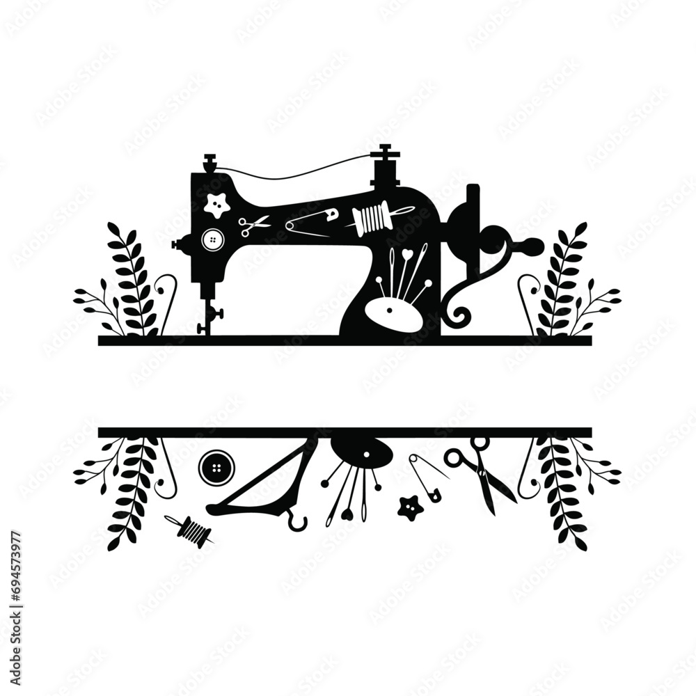 Vetor de Sewing Machine Svg, Sewing Split Monogram SVG, Quilting Name ...
