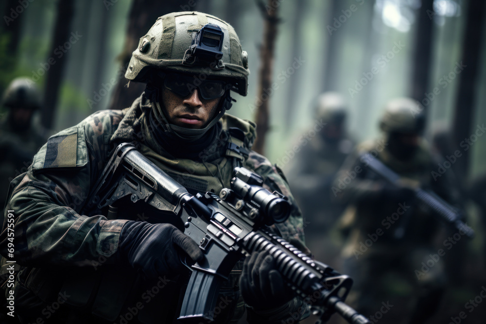 Military personnel engaged in a realistic training exercise ...