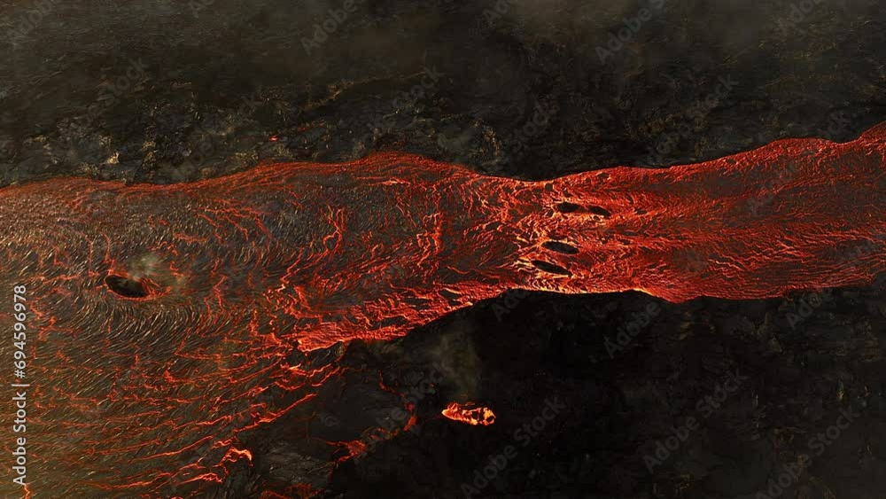 Vidéo Stock Branching lava stream from volcano eruption in Iceland 2023 ...