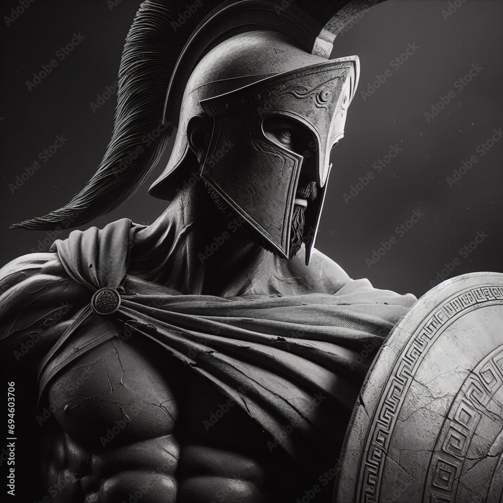 Battle portrait of a great warrior from the spartan past and his armor ...