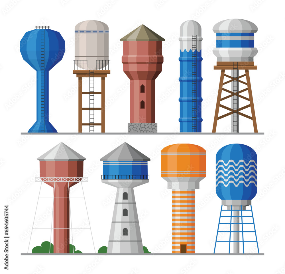 Elevated Water Tower set collection, high steel construction with Tank ...