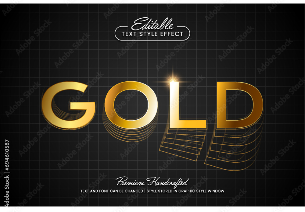 Shiny glow gold editable 3D vector text style effect, suitable for ...