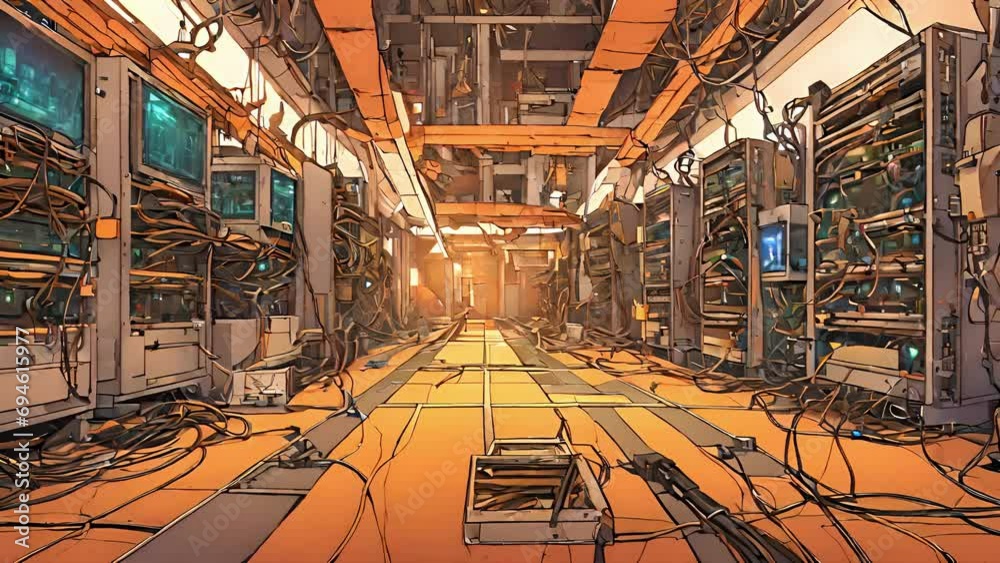 Vidéo Stock Rogue Hubs server room maze twisted broken metal, result ...