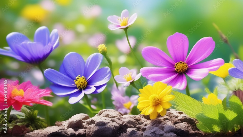 spring vibrant nature with flowers and insect photo realistic wallpaper ...