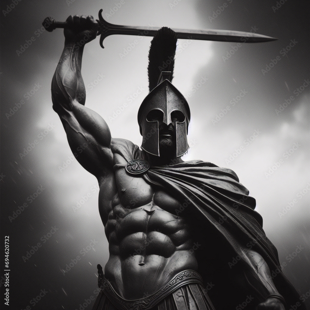 Spartan warrior in armor with shield, antique Greek military soldier ...