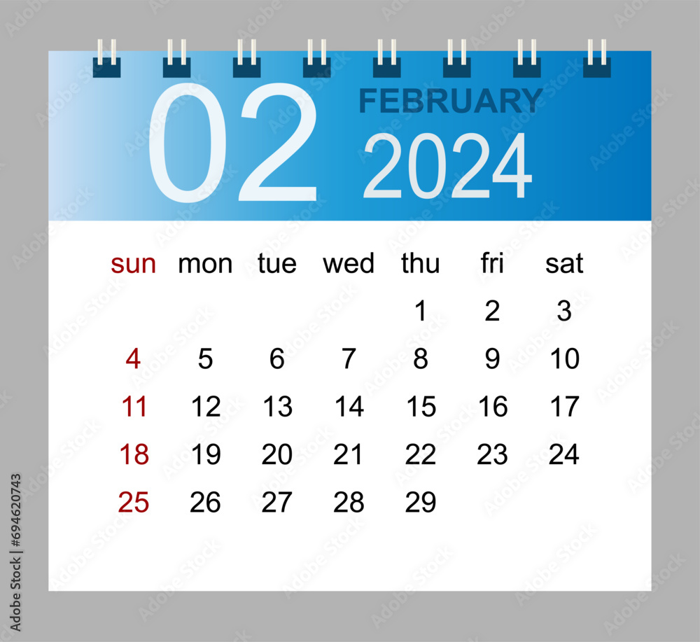 February 2024. Vector monthly calendar template 2024 year in simple ...