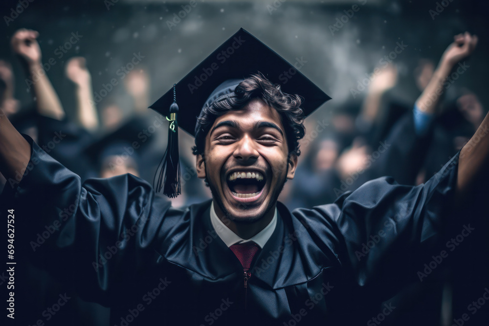 Happy Indian man graduating student celebrating Graduation. School ...