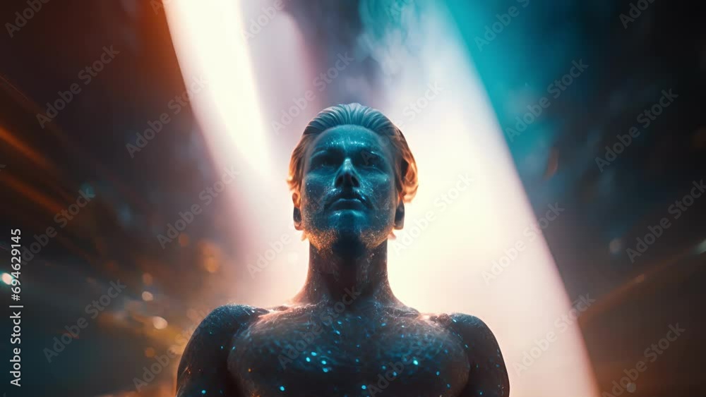 Vidéo Stock A human figure immersed in a sea of glowing circuitry ...