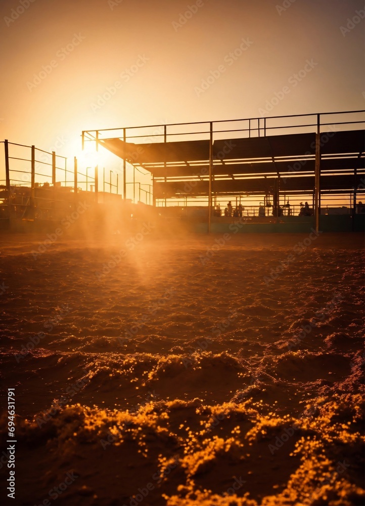 Vista del suelo de una arena de rodeo al atardecer Stock Photo | Adobe ...