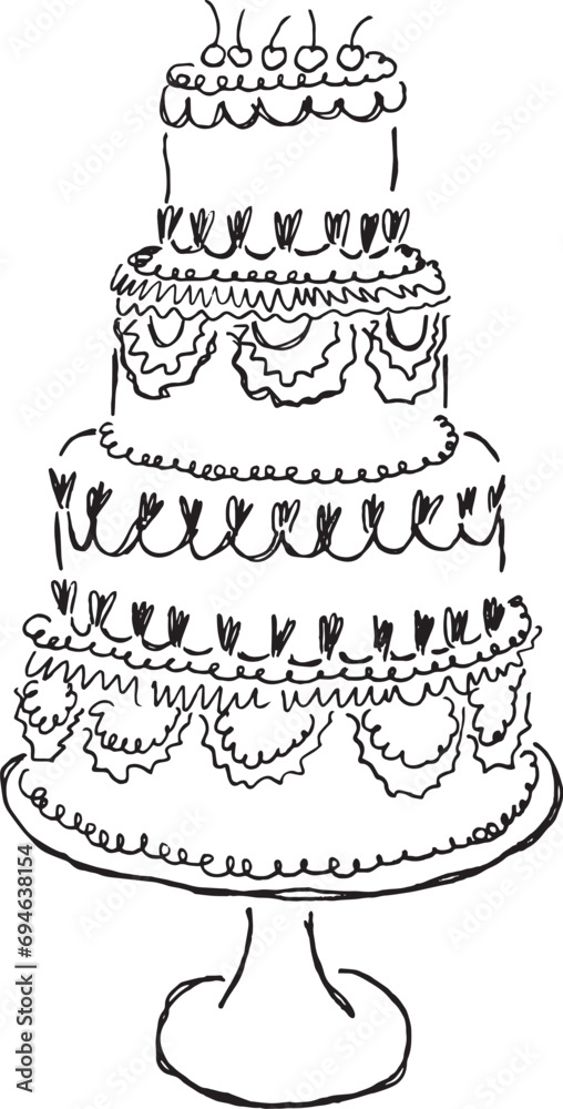 Ilustración vectorial de torta en tendencia. Boceto de contorno de pastel Stock Vector | Adobe Stock