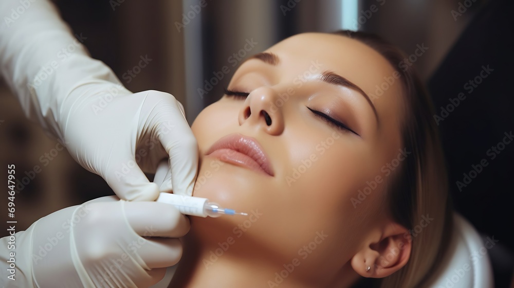 Photo & Art Print Generative AI : a doctor injecting botox to her patient lips, The Little Hut