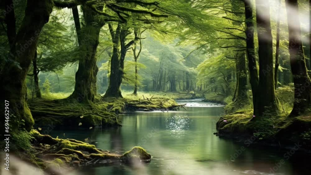 Vidéo Stock A beautiful natural landscape in the forest with a lake ...