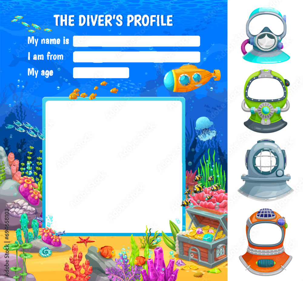 Frogman or diver profile form. Professional frogman or diver, diving ...