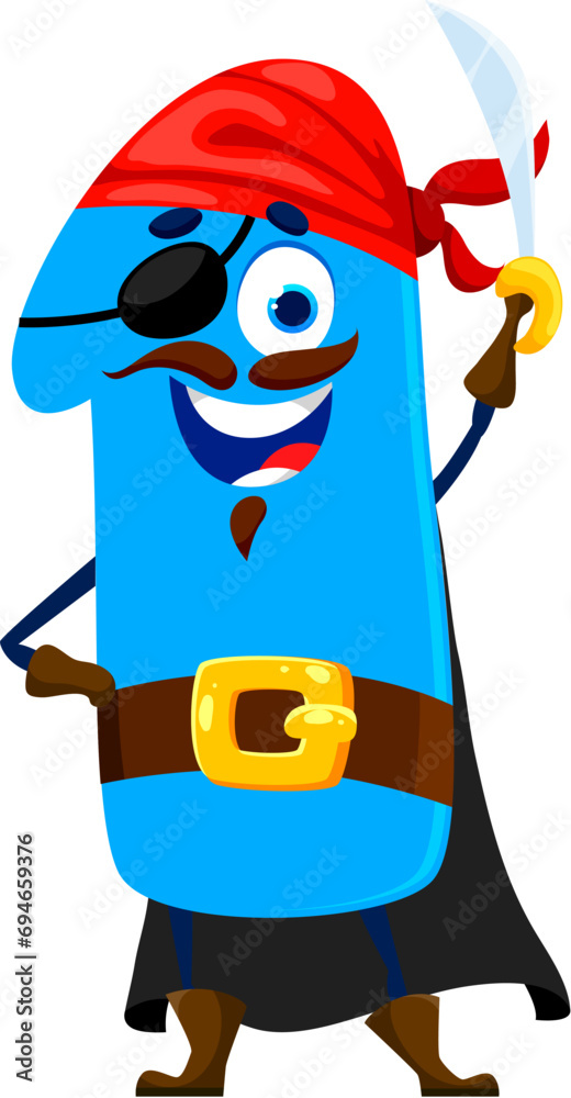 Cartoon funny number one pirate and corsair character. Isolated vector ...