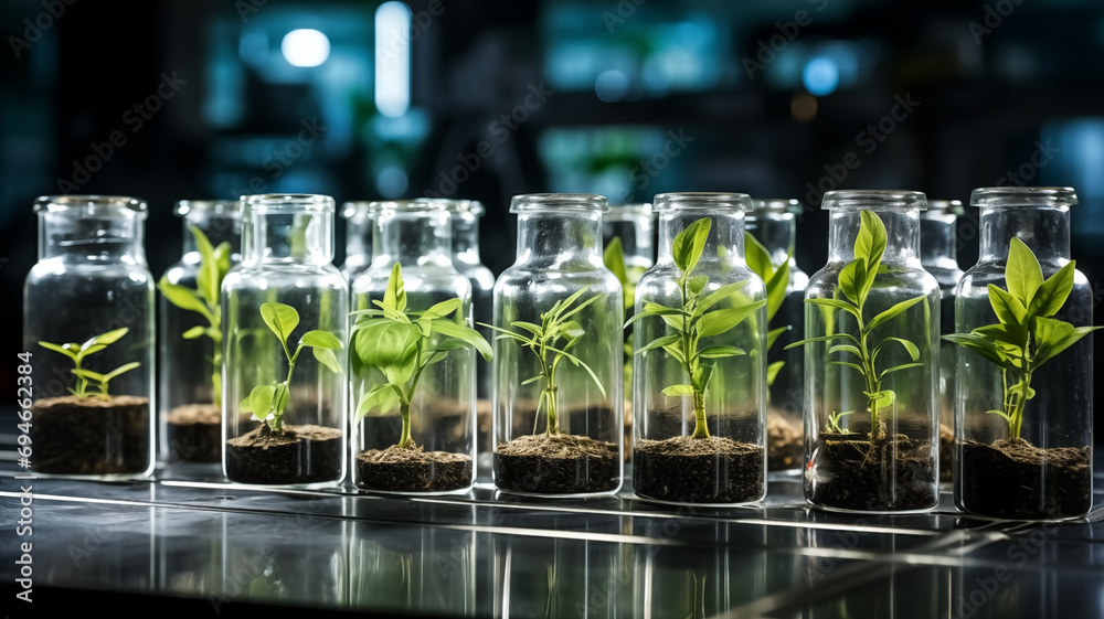 Macro shot of the plants with plant tissue culture technique in the lab ...