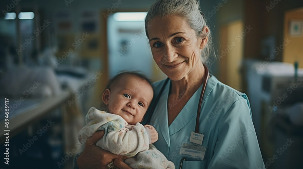 A midwife holds a baby in her arms. International Day of the Midwife ...