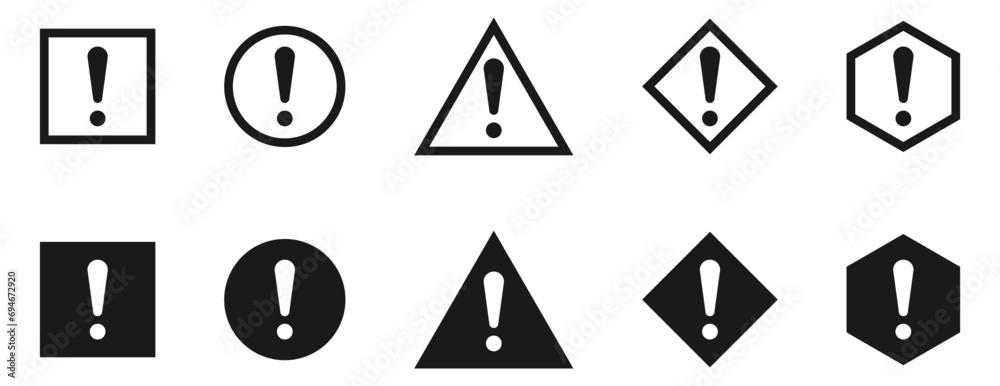 Caution warning signs inside geometric shape. Exclamation marks, Danger ...