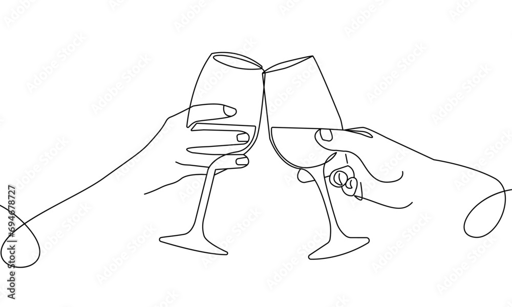 Continuous Line Drawing of Champagne Glasses Black Sketch on White ...