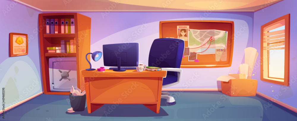 Detective office interior. Vector cartoon illustration of police ...