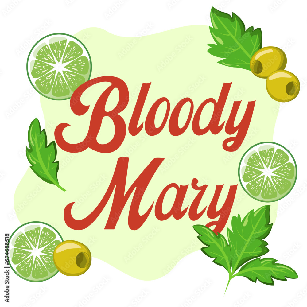 Bloody Mary banner. In cartoon style.For menu, cocktail cards. Vector ...
