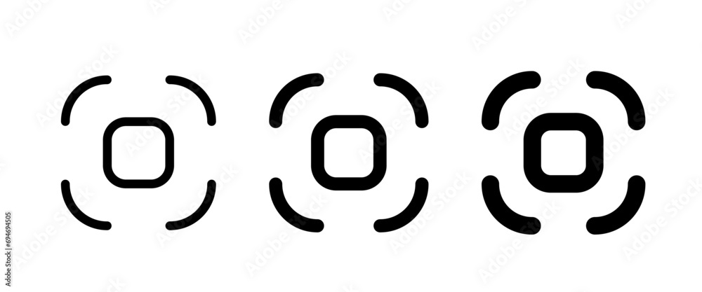 Screenshot icons set. Capture symbol. Scan QR code line icon. Center focus symbol. Screen shot ...