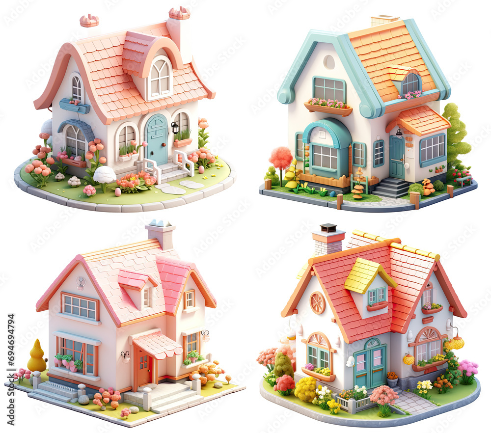 3D cartoon rendering super cute house isometric view, Isolated on ...