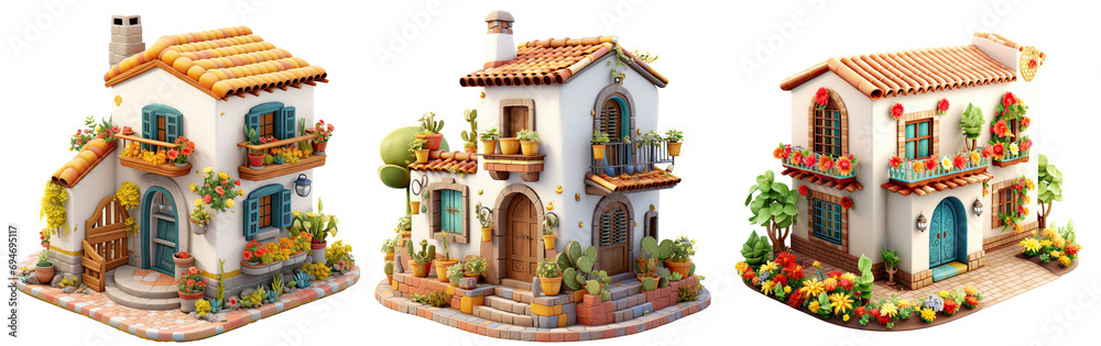 3D rendering super cute cartoon traditional mexican house, hacienda ...