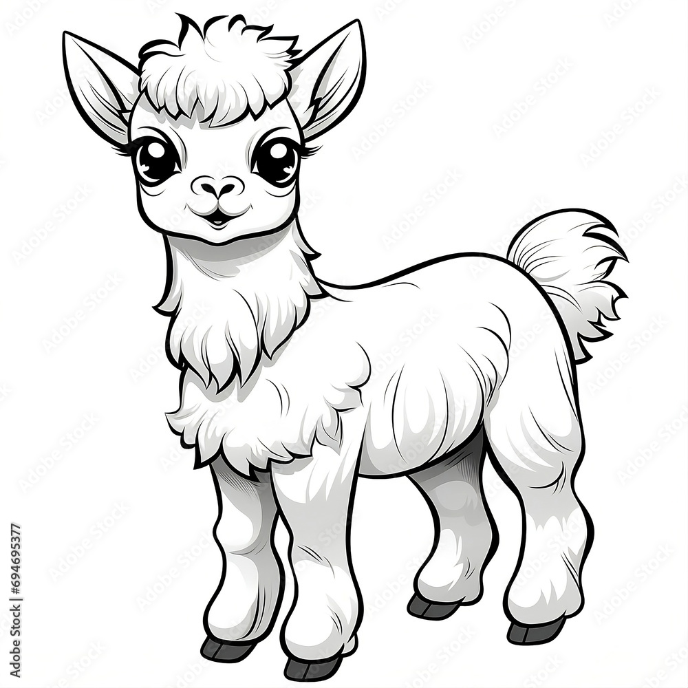 Cute lama coloring page for kids. Simple animal coloring page Stock ...