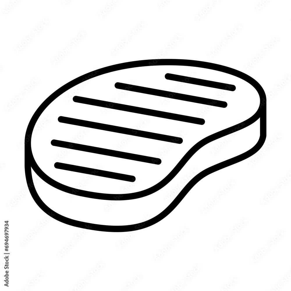 Black single beef steak line icon, simple meat food element outline ...