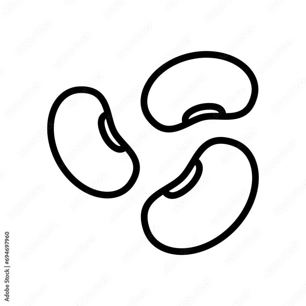 Black single beans thin line icon, simple food element outline flat ...