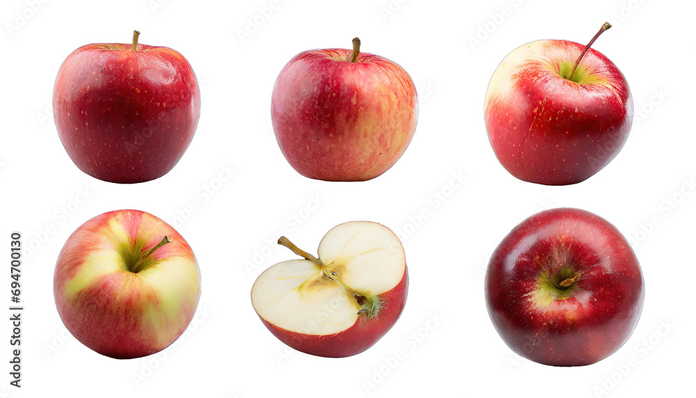 Red apple apples, many angles and view side top sliced halved cut ...