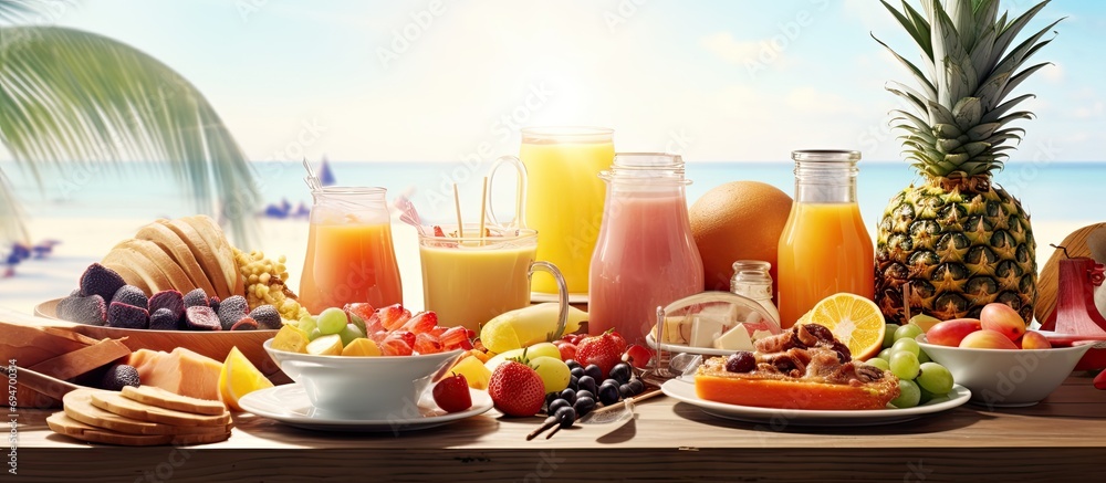 Luxurious hotel breakfast with a wide selection of buffet options ...