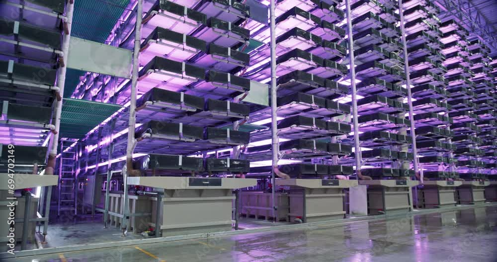 Vertical Farming Racks with Green Plants Growing in an Automated ...