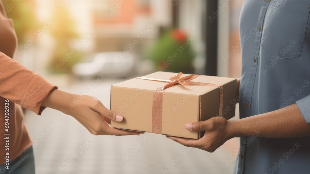 Transportation business, delivery concept,Woman hand accepting a ...
