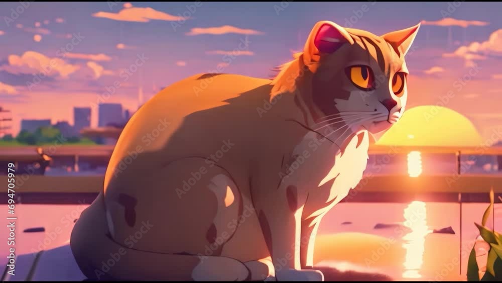 Illustration of Cat enjoying and looking rain drops. Flickering Lights ...